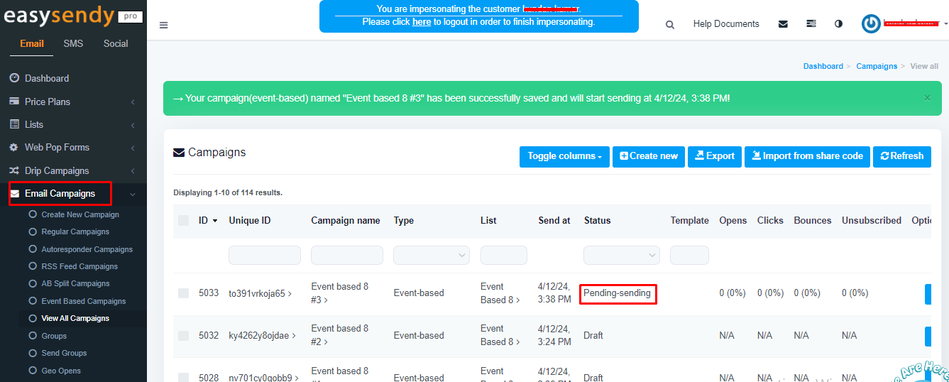 What is Pending-sending Status of Email Campaign? - EasySendy Pro
